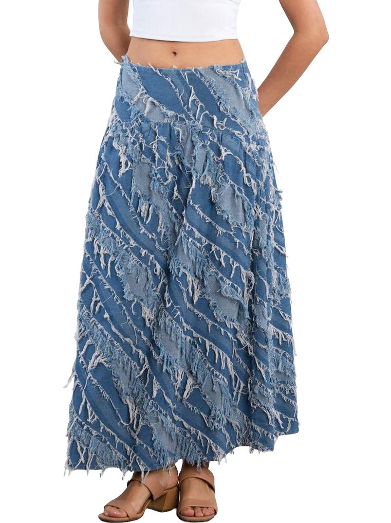 WASH LAB DENIM Wash Lab Denim Frayed Layers Maxi Skirt
